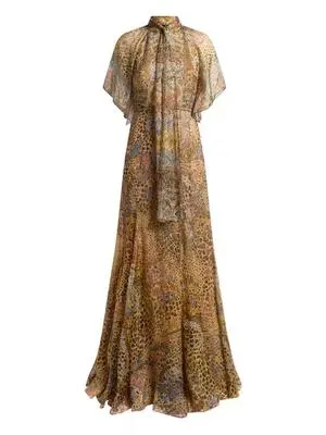 Etro Silk Chiffon Maxi Dress With Paisley And Animal Print - Neutrals