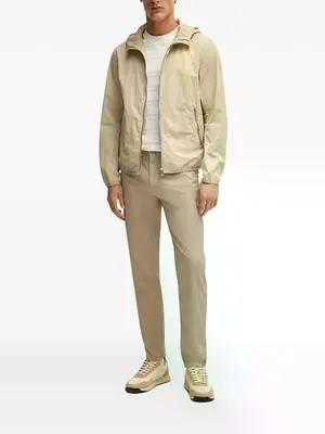 BOSS Straight Trousers With Logo Patch - Neutrals