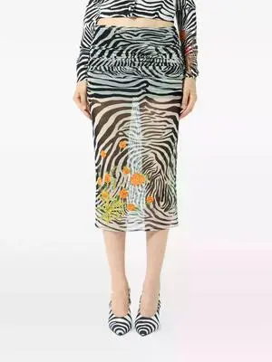Blumarine Zebra-print Embroidered Midi Skirt - Black