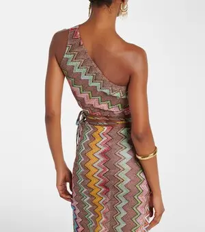 Missoni Zigzag One-shoulder Lame Top