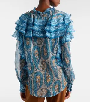 Etro Paisley Ruffled Silk Blouse