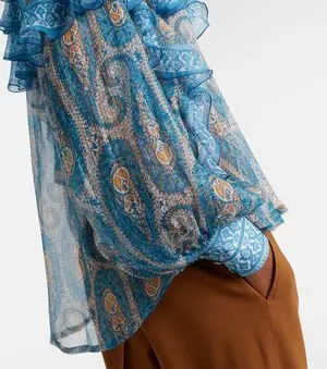 Etro Paisley Ruffled Silk Blouse