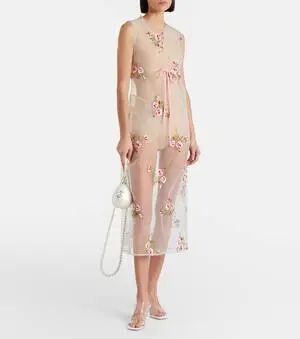 Simone Rocha Embroidered Sheer Organza Midi Dress