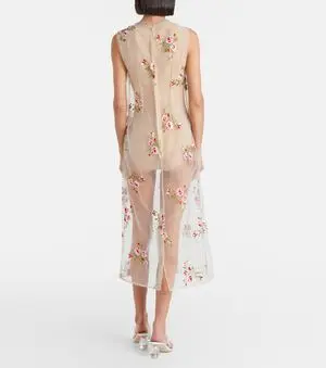 Simone Rocha Embroidered Sheer Organza Midi Dress