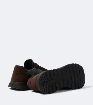 Prada Suede And Fabric Trimmed Lace-up Sneakers - Brown