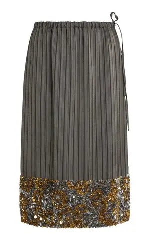 Dries Van Noten Embellished Twill Knee-length Skirt - Grey