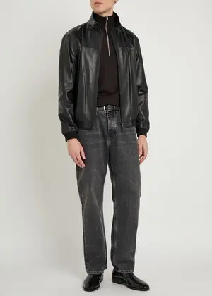 Emporio Armani High-neck Leather Zip-up Jacket