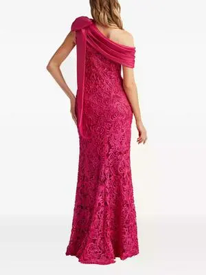 Tadashi Shoji One-shoulder Maxi Dress With Hibiscus Embroidery And Bow Detail