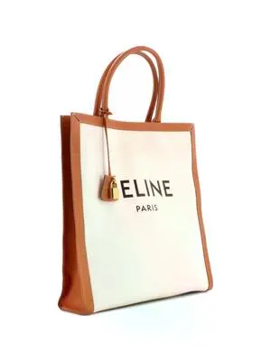 Celine Vertical Cabas Canvas And Leather Tote Bag - Neutrals