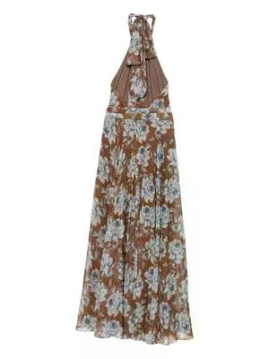 GIADA CURTI Floral Print Halterneck Maxi Dress - Brown