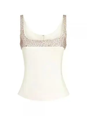 GENNY Embellished Square Neck Sleeveless Top - Neutrals