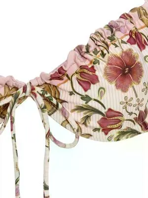 Agua Bendita Lupita Ruffled Floral Bikini Top - Neutrals