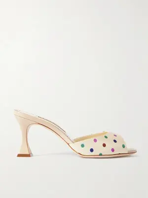 Manolo Blahnik Polka-dot Silk-satin Mules - Neutrals