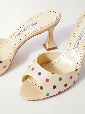 Manolo Blahnik Polka-dot Silk-satin Mules - Neutrals