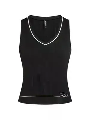 Karl Lagerfeld Signature V-neck Lounge Tank Top - Black