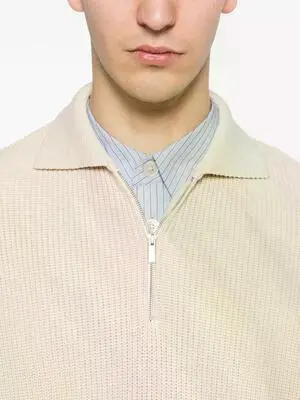 LARDINI Rib Knit Half-zip Polo Sweater