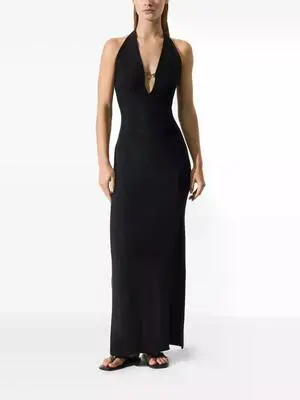 Karl Lagerfeld Halterneck Maxi Dress With Metal Detail - Black