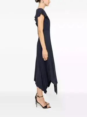 NISSA Crystal-embellished Pleated Asymmetrical Hem Dress