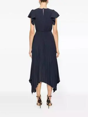 NISSA Crystal-embellished Pleated Asymmetrical Hem Dress