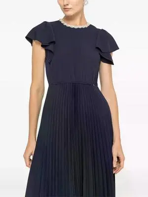 NISSA Crystal-embellished Pleated Asymmetrical Hem Dress