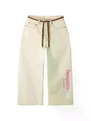 GV GALLERY Wide-leg Trousers With Contrast Stitching And Drawstring Waist - Neutrals