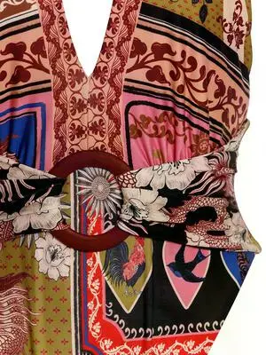 Agua Bendita Patchwork Print Belted V-neck Swimsuit