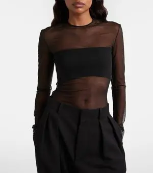 NENSI DOJAKA Sheer Long-sleeve Bodysuit