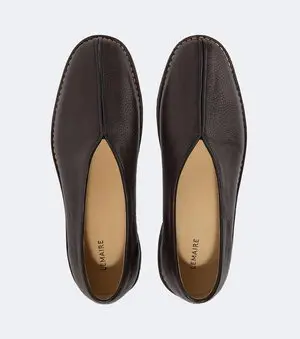 LEMAIRE Piped Leather Slip-on Shoes - Brown