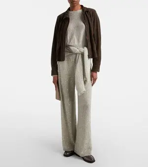 Brunello Cucinelli Sequined Wide-leg Trousers