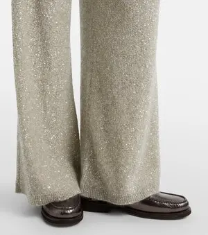 Brunello Cucinelli Sequined Wide-leg Trousers