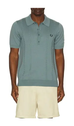 Fred Perry Cable Knitted Polo Shirt - Slate