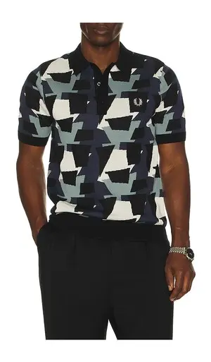 Fred Perry Fragment Jacquard Knit Polo Shirt - Black