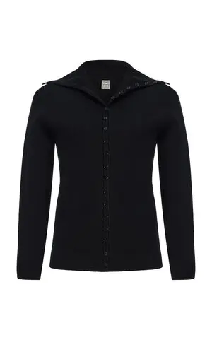 TOTEME Ribbed Knit Polo Cardigan - Black