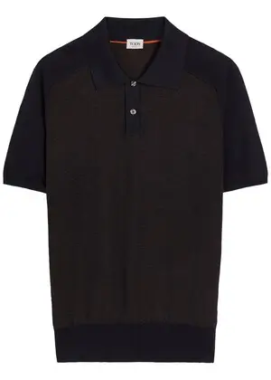 TOD'S Panelled Ribbed Silk And Cotton-blend Polo Shirt - Navy