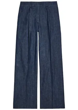 Another Tomorrow Wide-leg Chambray Trousers - Dark Blue