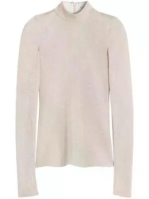 LANVIN High-shine Mock Neck Long Sleeve Top