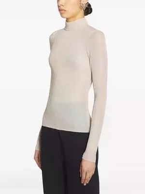 LANVIN High-shine Mock Neck Long Sleeve Top