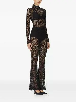 MIA PECULIAR Lace Animal Print Flared Trousers - Black