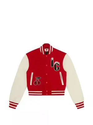 ICECREAM Striped Appliquéd Cropped Bomber Jacket - Red