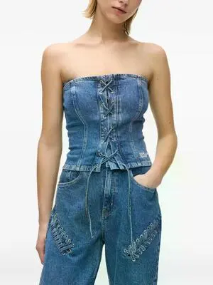 Karl Lagerfeld Denim Corset Top With Lace-up Detail - Blue