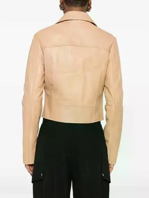 Pinko Beige Leather Zip-up Jacket - Neutrals