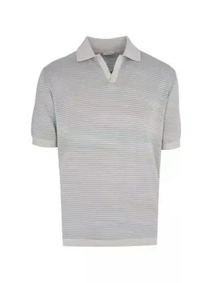 Agnona Knitted Striped Polo Shirt - Blue