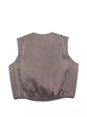 ALYSI Cropped Cross-over Top With Button Detail - Brown