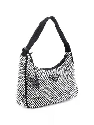Prada Re-edition 2000 Crystal Embellished Mini Hobo Bag - Black