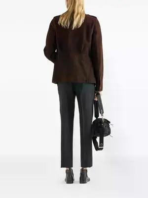 Prada Suede Button-front Jacket With Stand Collar - Brown