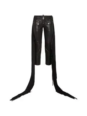 Dsquared2 Cropped Leather Trousers With Fringe Detail - Black