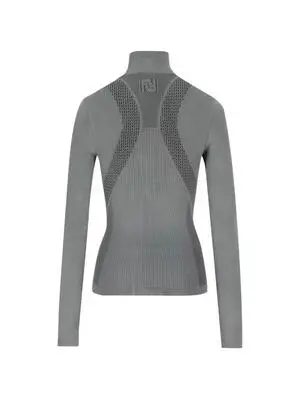 Fendi Monogrammed Ribbed Turtleneck Top
