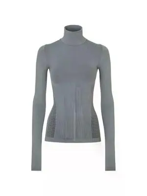 Fendi Monogrammed Ribbed Turtleneck Top - Grey