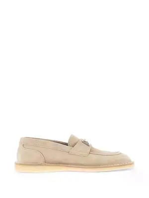 Dolce & Gabbana Beige Suede Loafers With Logo Plaque - Neutrals