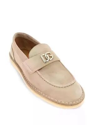 Dolce & Gabbana Beige Suede Loafers With Logo Plaque